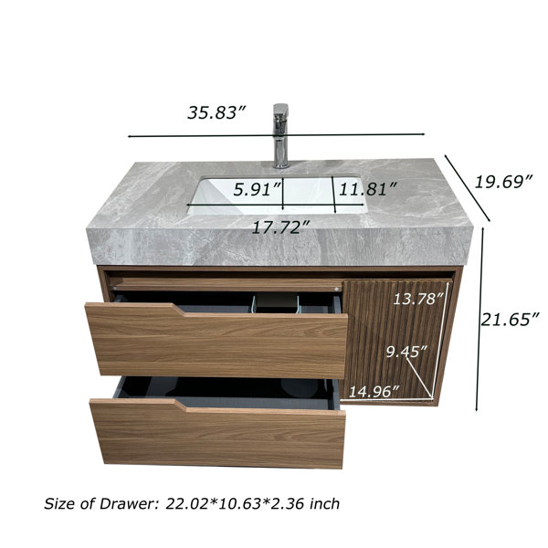 Latitude Run® 36"Mid Century Modern Wall-Mounted Bathroom Vanities,Single Sink,Brown Wood ...